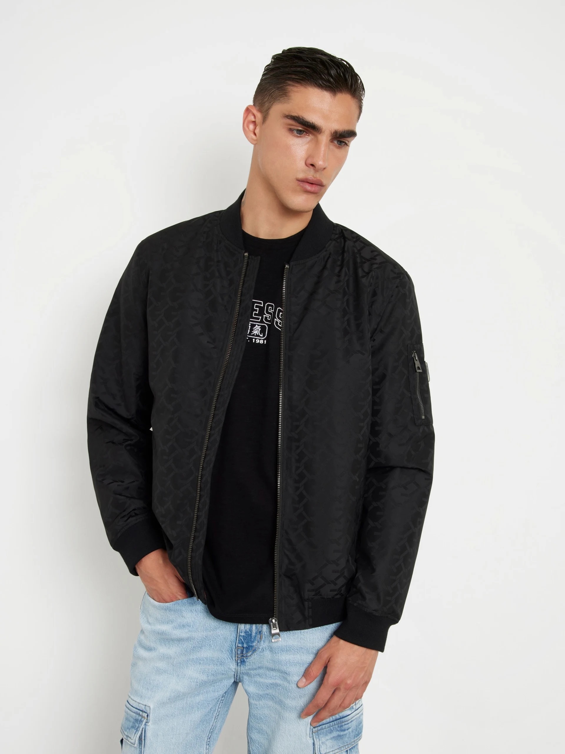 Bomber bomber GUESS, Černá barva | FADE