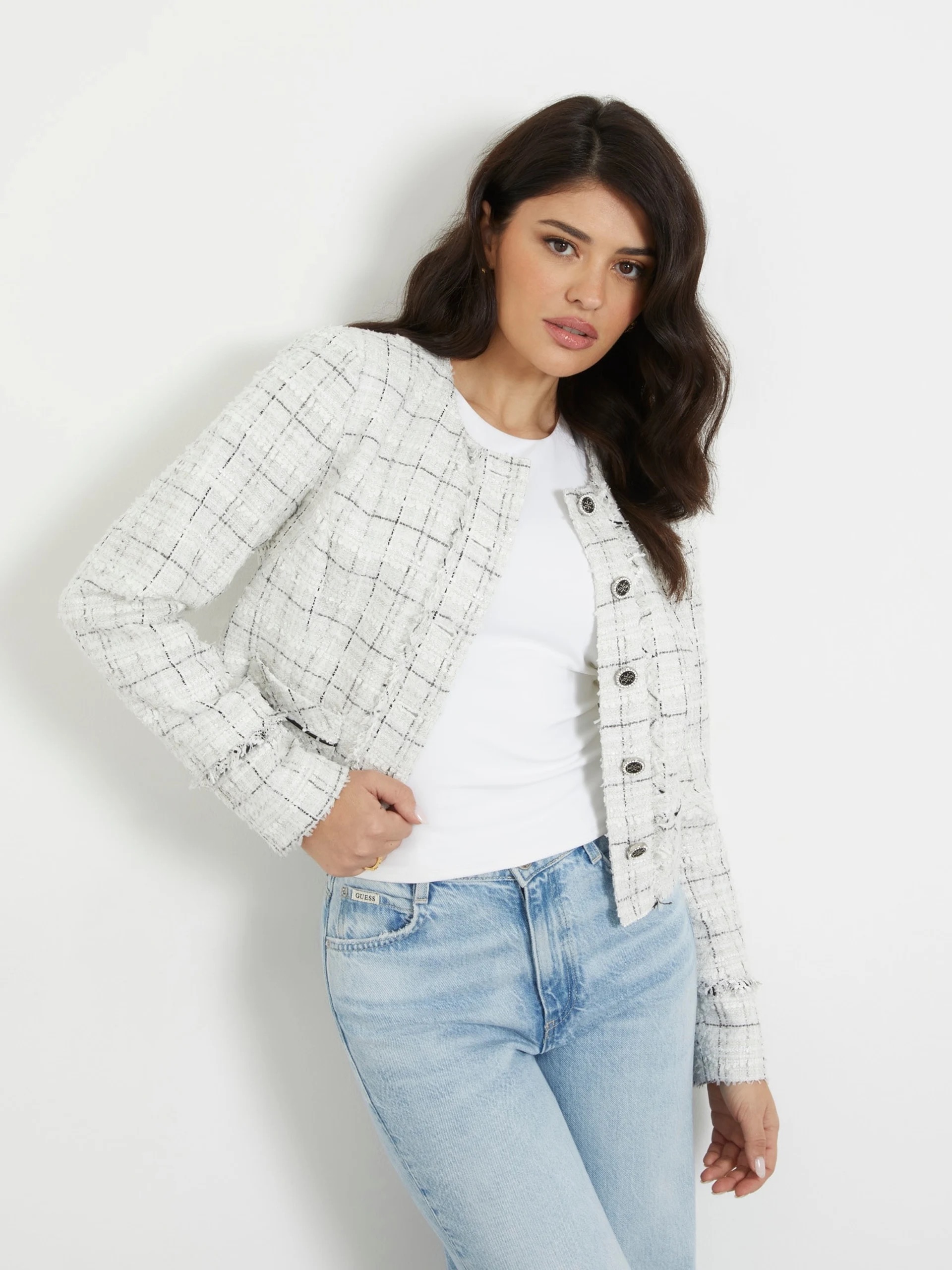 Sofia Tweed sako GUESS | Bílá, Multi barva | FADE