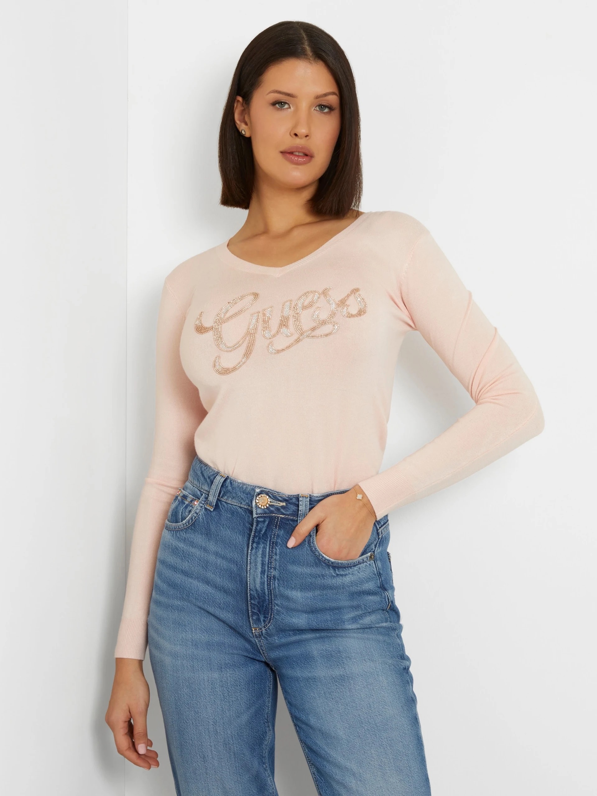 Myla Logo svetr GUESS | Růžová barva | FADE