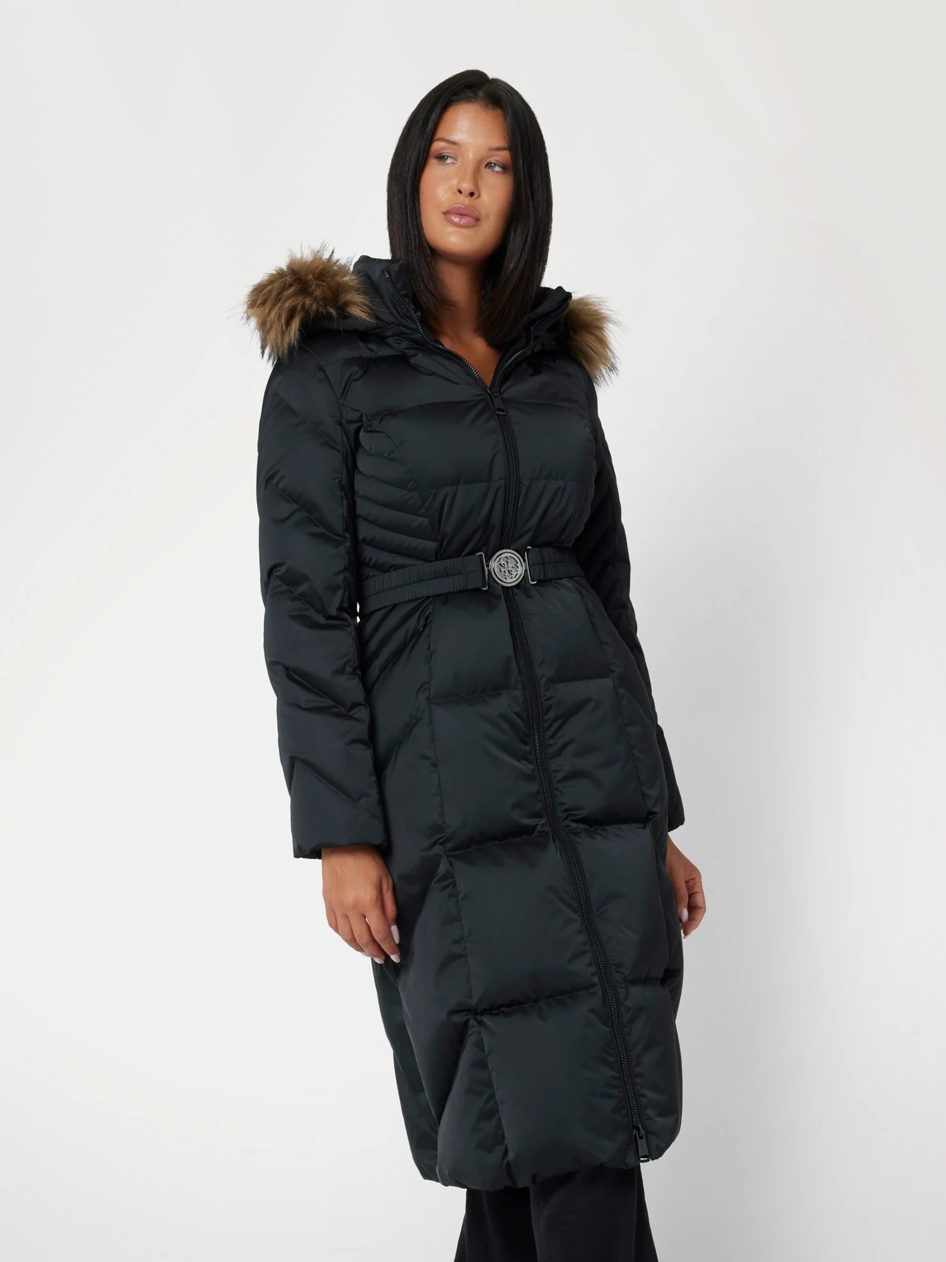 New Olga Long bunda peří GUESS | Černá barva | FADE